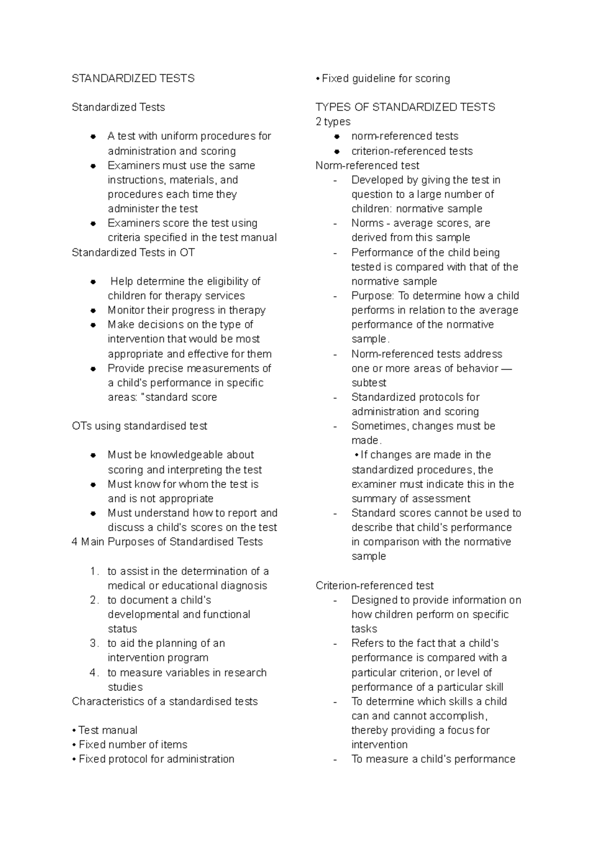 Standardized Tests in Occupational Therapy - STANDARDIZED TESTS ...