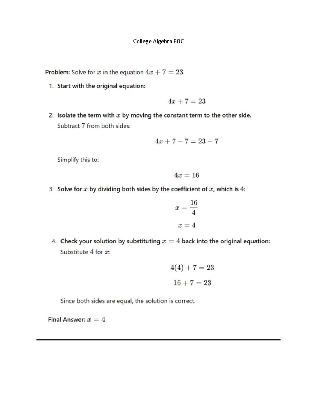 College Algebra EOC 2024 Exam Prep: Problem Solving Techniques - Studocu