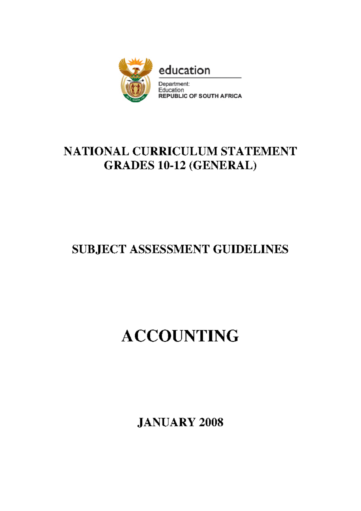 SAG Accounting: Subject Assessment Guidelines for Grades 10-12 - Studocu