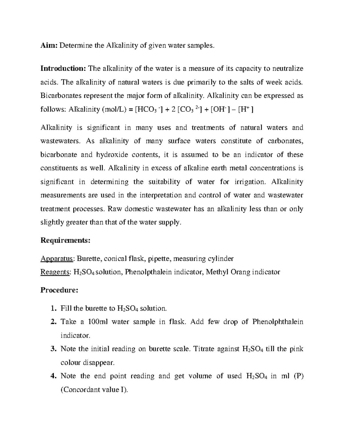 Experiment 7: Determining Water Alkalinity (Course Code 2194) - Studocu