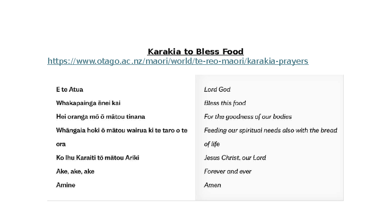 Karakia to Bless Food: A Spiritual Offering for Nourishment - Studocu