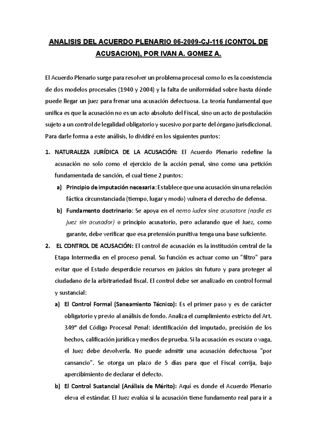 Análisis del Acuerdo Plenario 06: Control de Acusación y Jurisprudencia ...