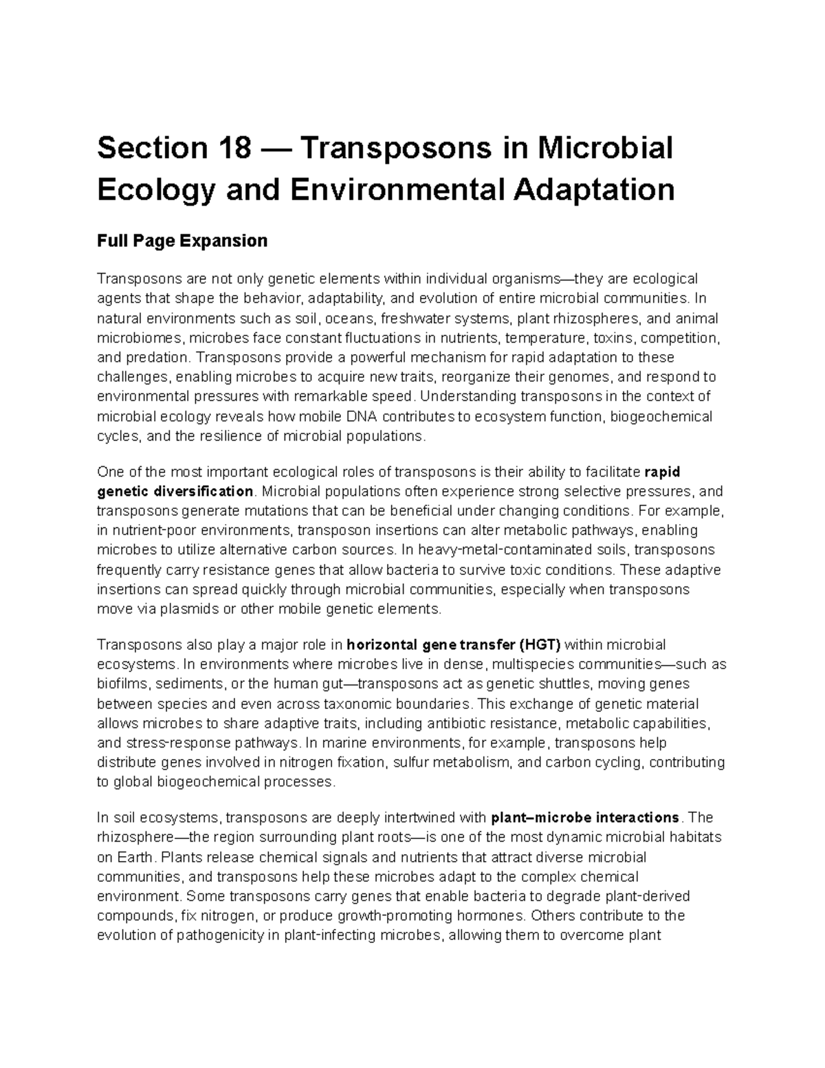 Microbial Ecology & Adaptation: The Role of Transposons in Ecosystems ...