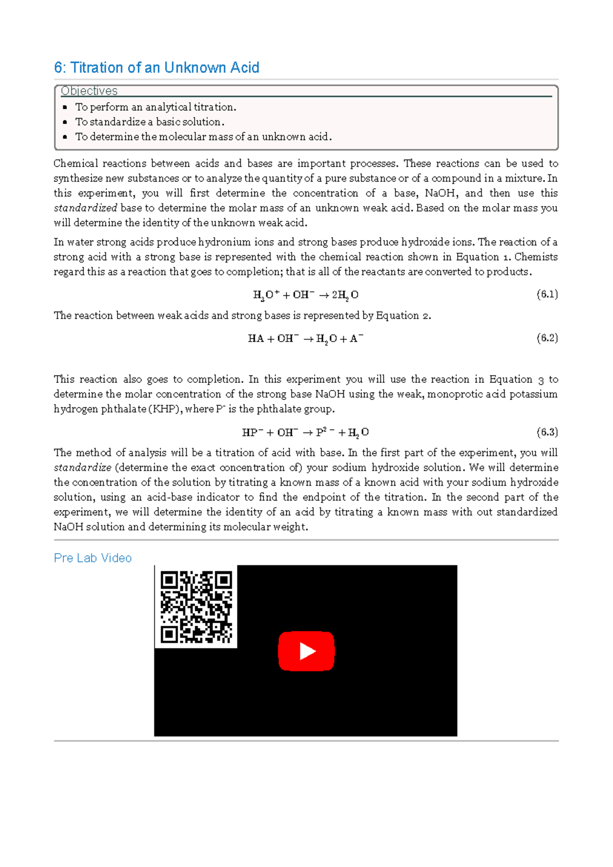 6: Titration of an Unknown Acid - Chem 122 Lab Report - Studocu