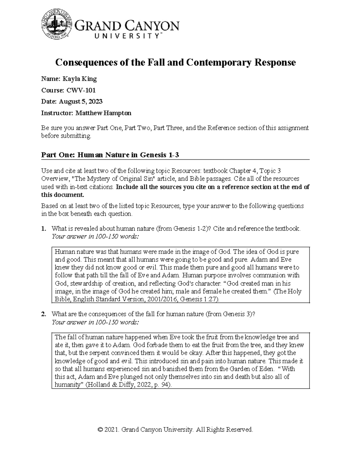 CWV 101 301 RS T3 Consequences of the Fall & Contemporary Analysis ...