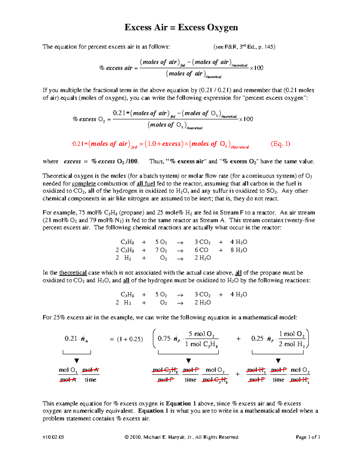 Excess air - Notes - Excess Air = Excess Oxygen v10.02 © 2010, Michael ...