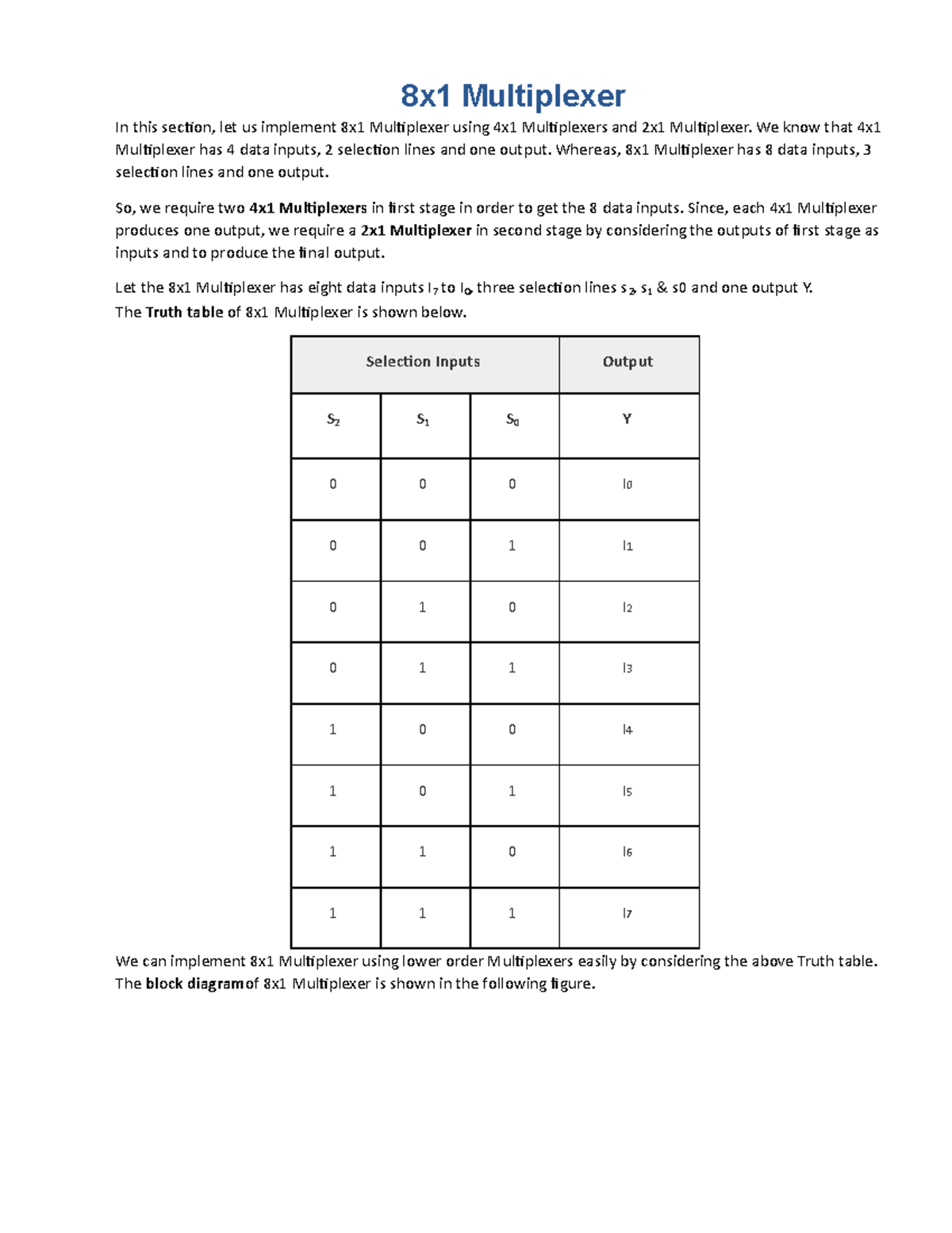 8x1 Multiplexer Implementation with Lower-order MUX Designs - Studocu