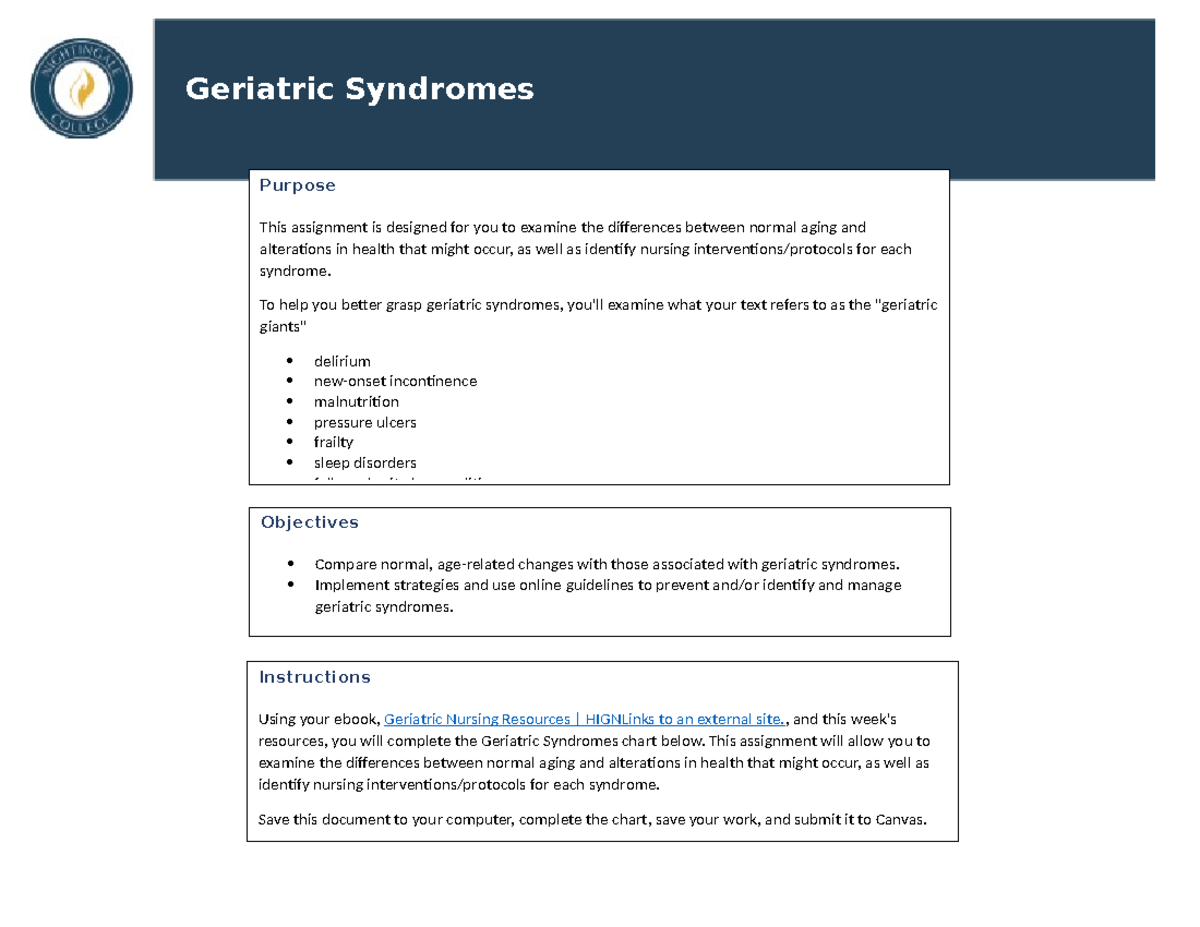 Geriatric Syndromes 425: Examining Age-Related Health Changes and ...