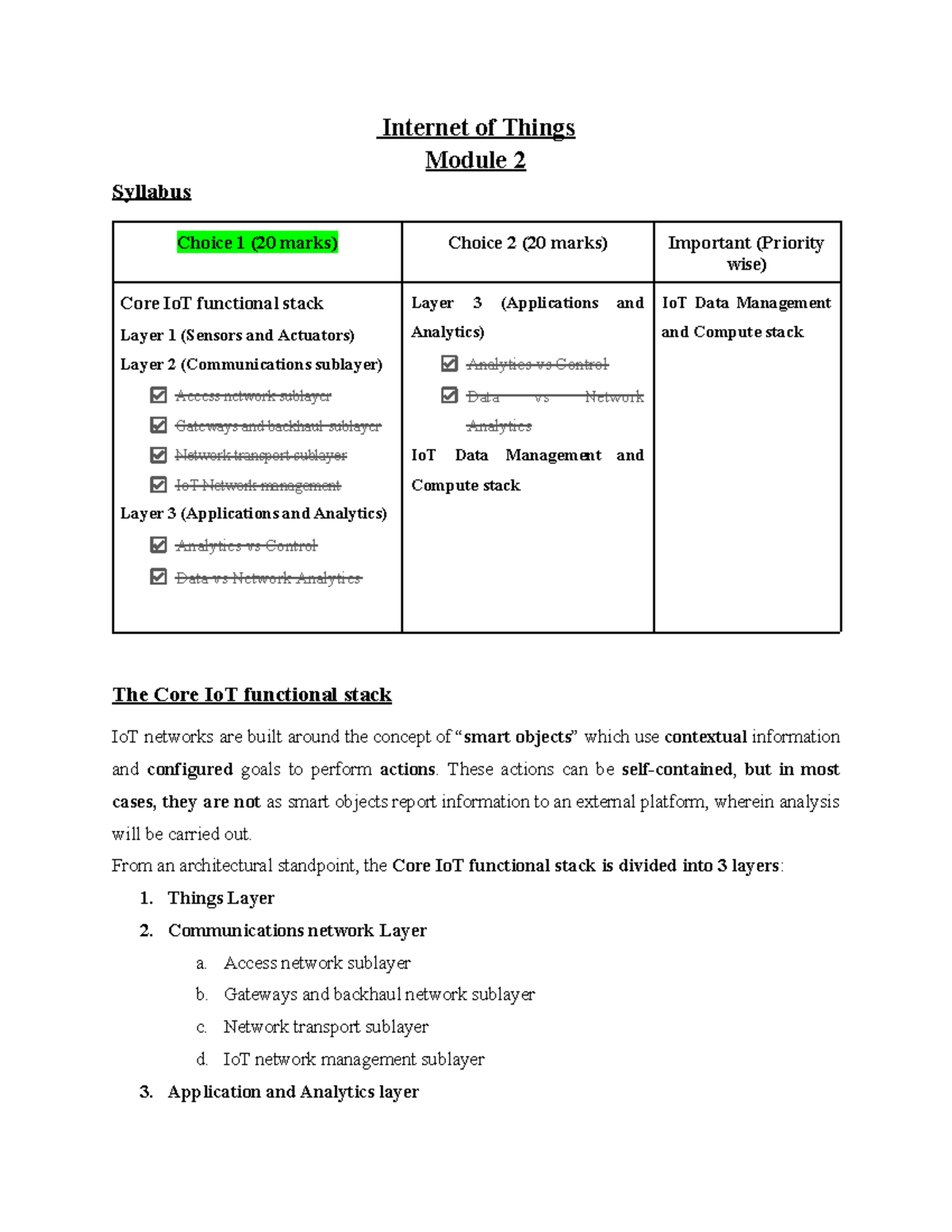 IoT 101: A Comprehensive Guide to Module 2 - Core Functional Stack - Studocu