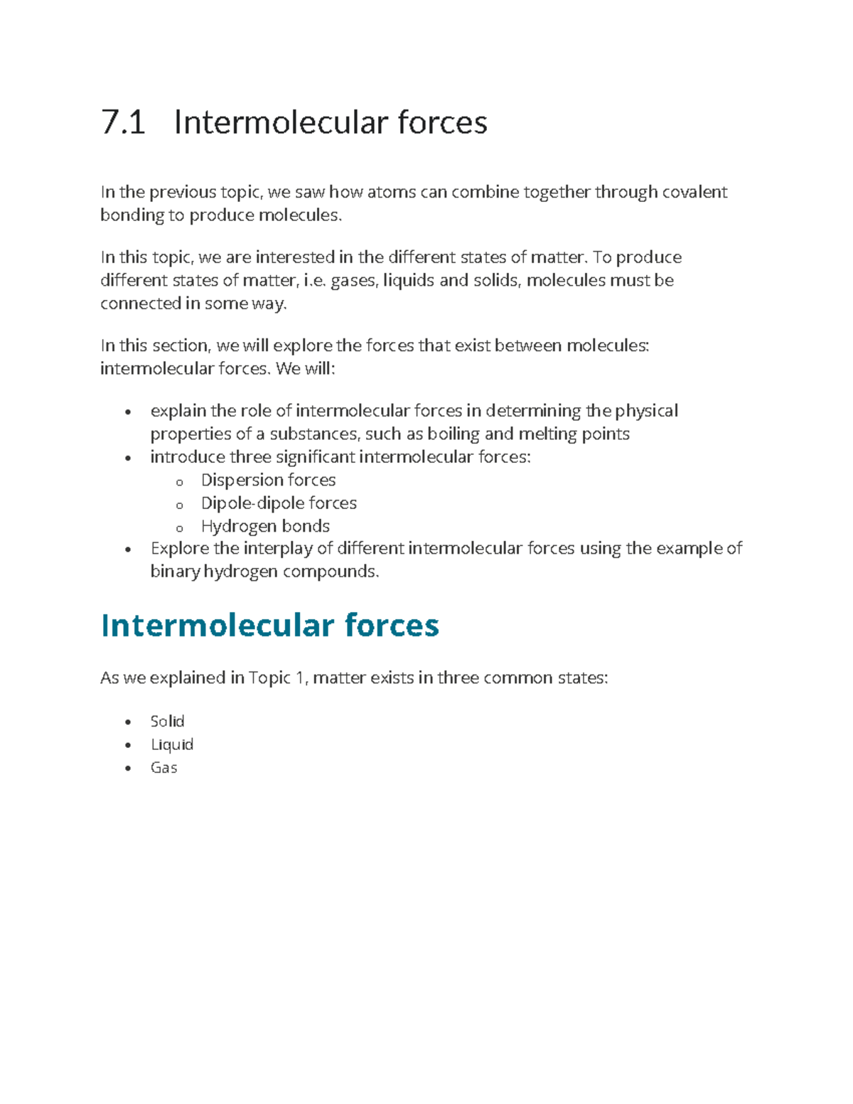 7.1 Intermolecular Forces: Understanding States of Matter and Their ...