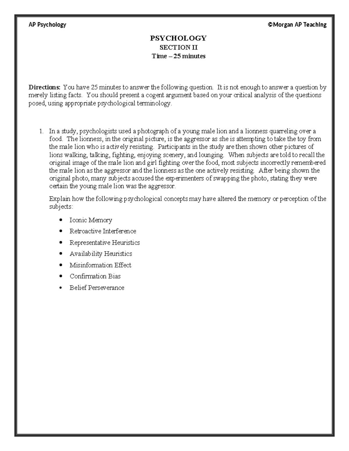 Unit 5 FRQ II - Forgetting & Judgement - AP Psychology ©Morgan AP ...