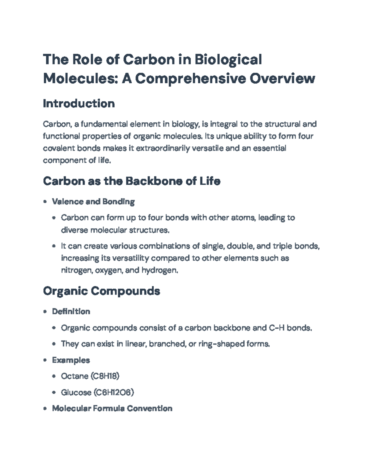 The Role of Carbon in Biological Molecules: A Detailed Overview - The ...