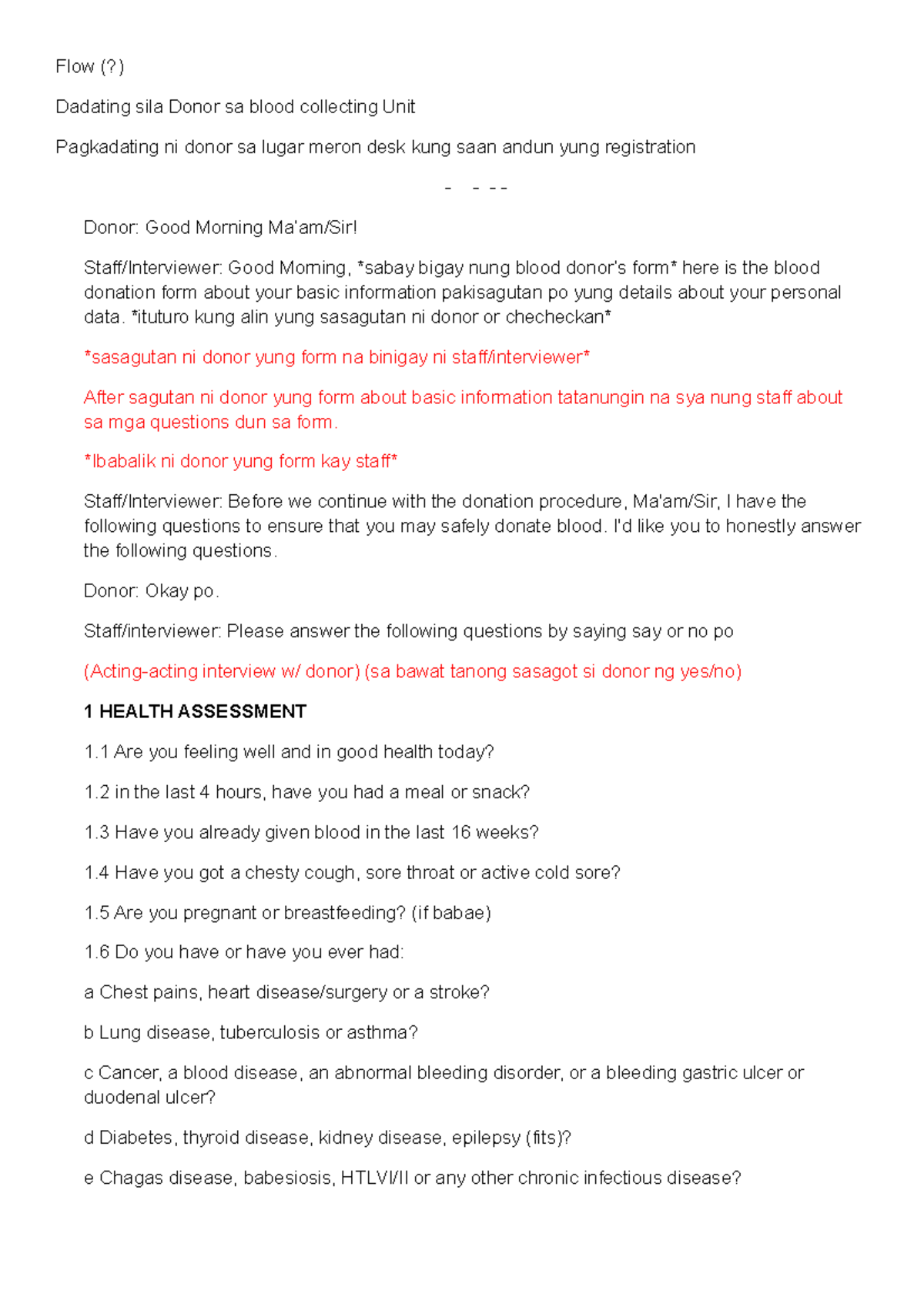 Blood Donation Process Overview: Essential Steps and Procedures - Studocu