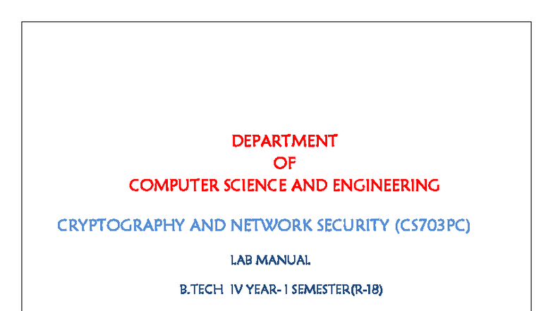 CNS-LAB Manual: Cryptography & Network Security (CS703PC) - Studocu