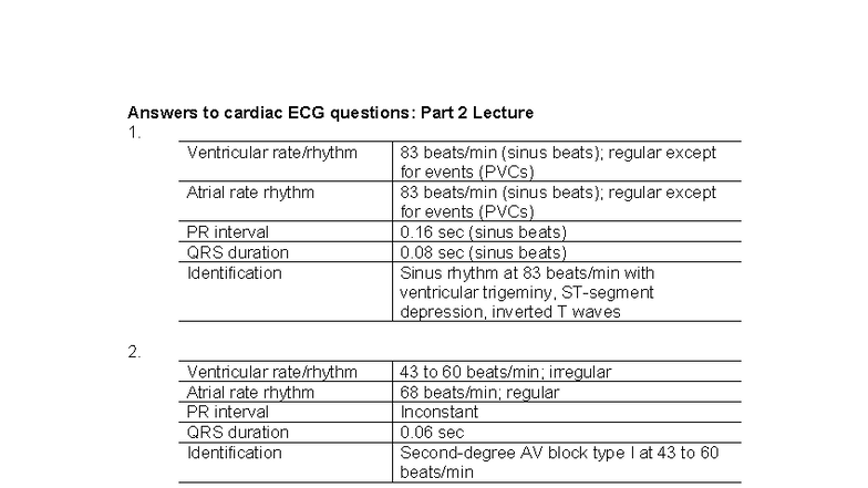 ECG Analysis: Cardiac Rhythms & PVCs - Lecture 1 - Studocu