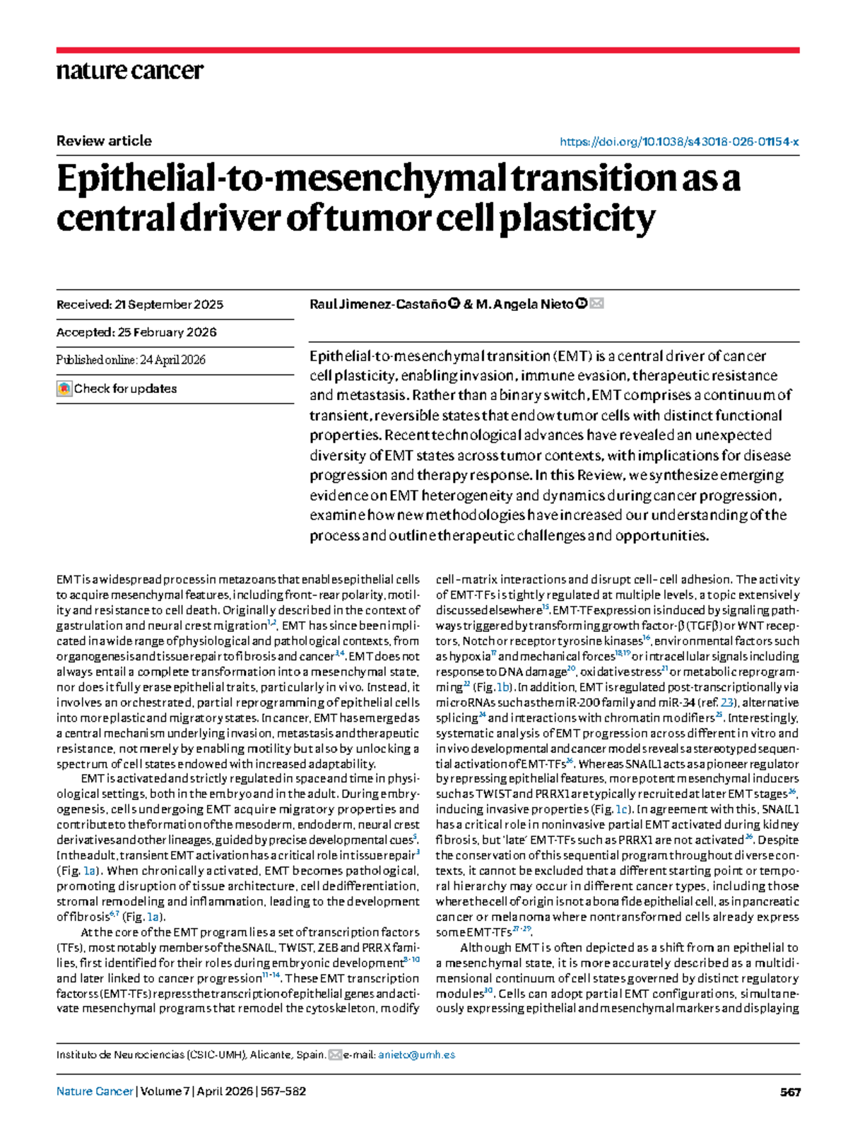Epithelial-to-Mesenchymal Transition (EMT) in Tumor Cell Plasticity: A ...