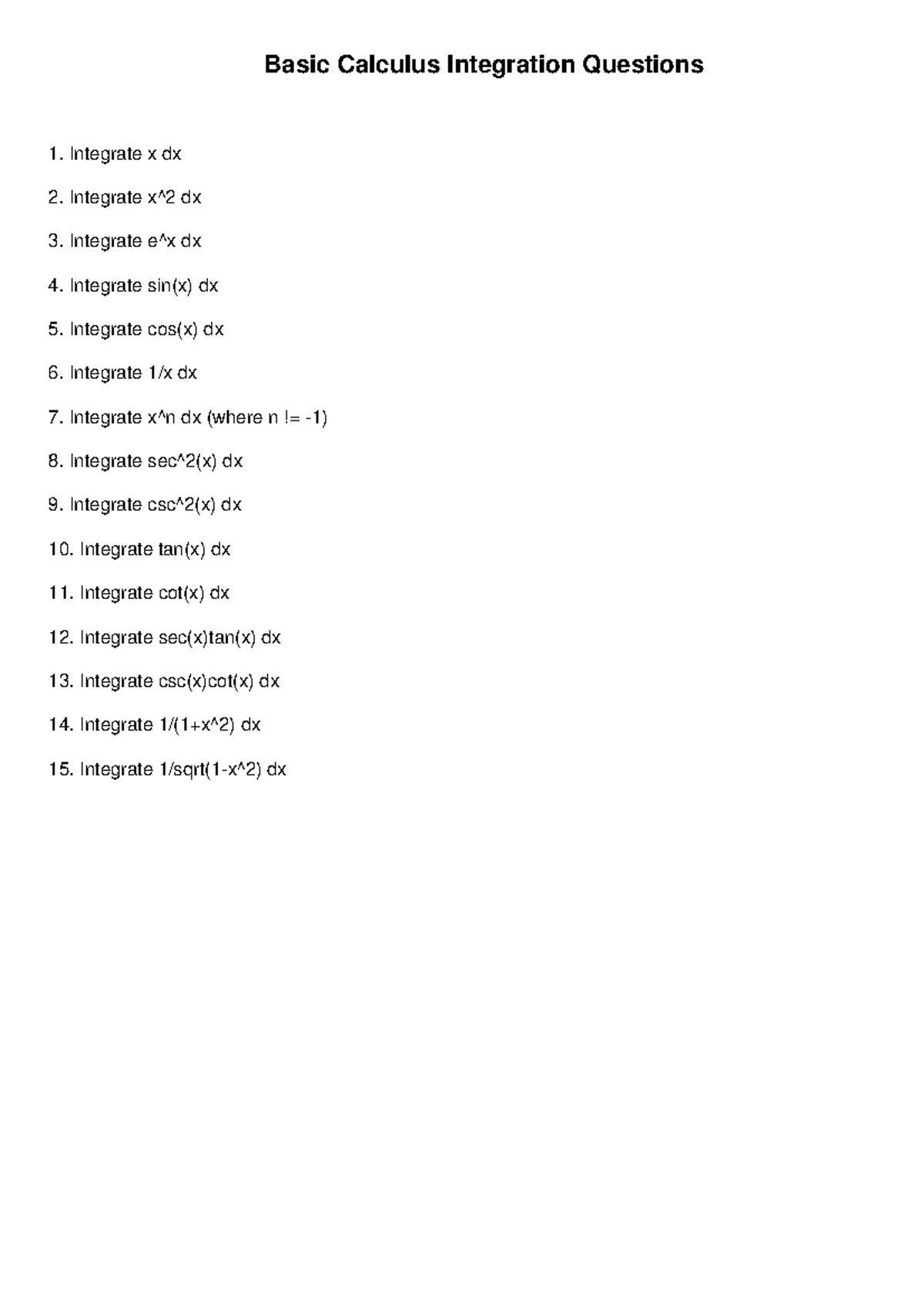 Calculus integration questions - MATH1061 - Basic Calculus Integration ...