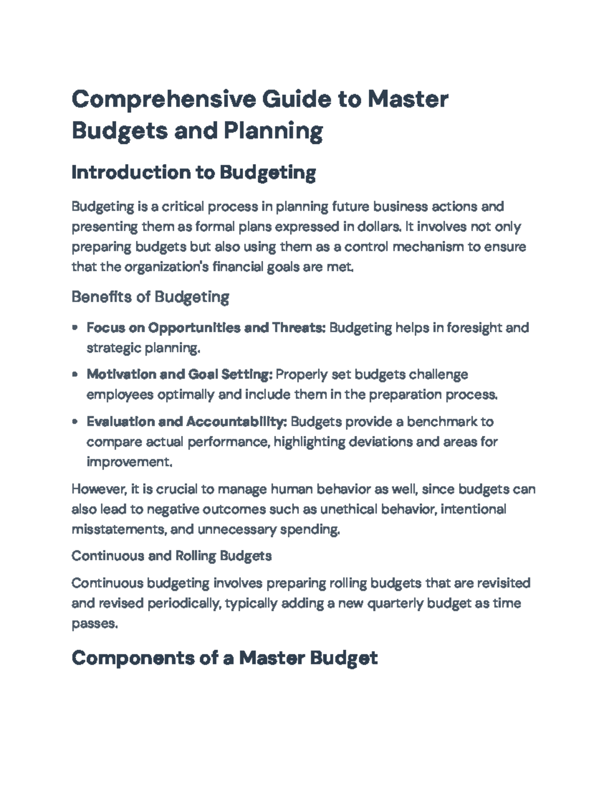 Master Budgeting: Comprehensive Planning for Financial Success ...