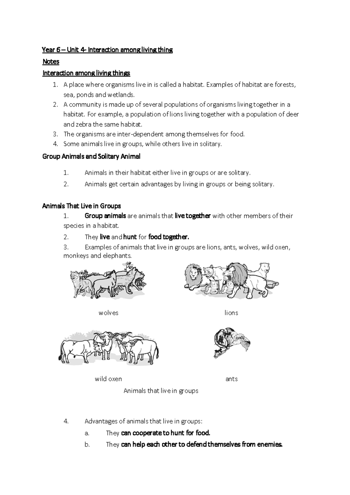 UPSR Standard 6- Unit 4-Interaction Among Animals - Science - Studocu