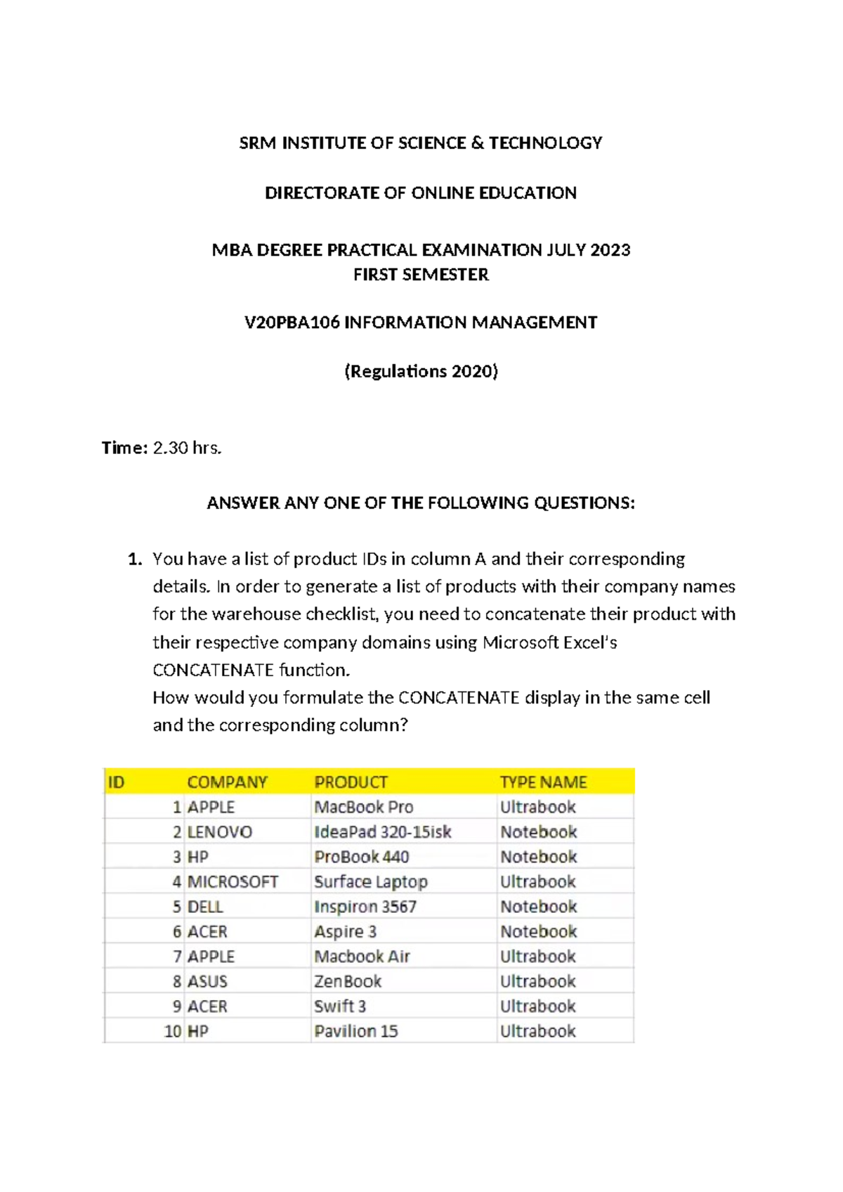 MBA SEM 1 Practical Exam Notes: Information Management V20PBA106 - Studocu