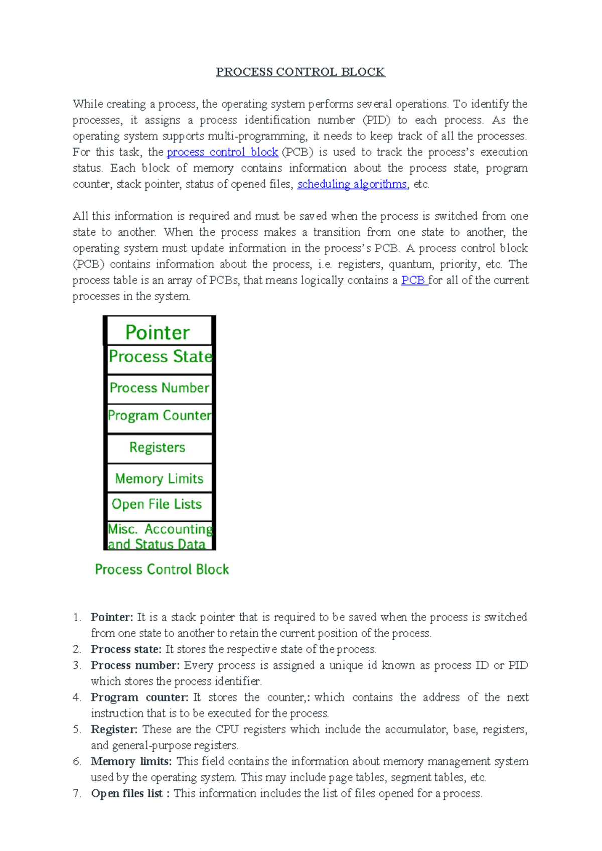 Process Control Block (PCB) Overview in Operating Systems - Studocu