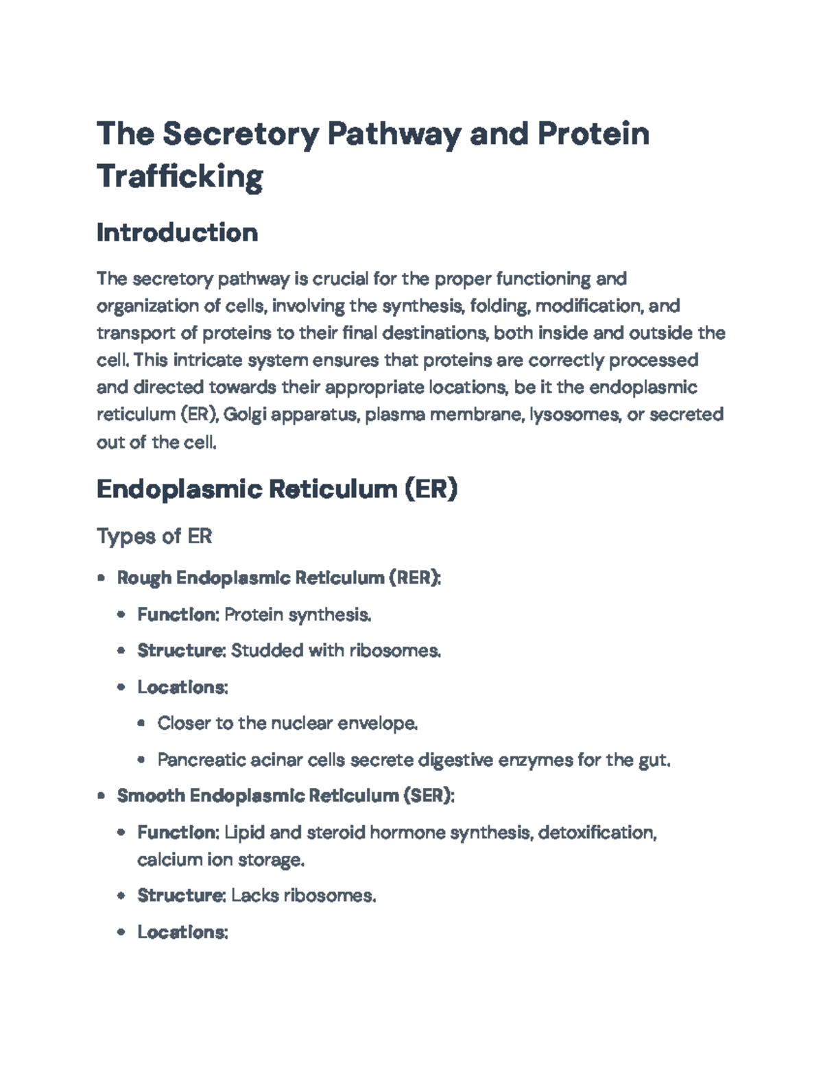 Secretory Pathway and Protein Trafficking: Overview and Mechanisms ...