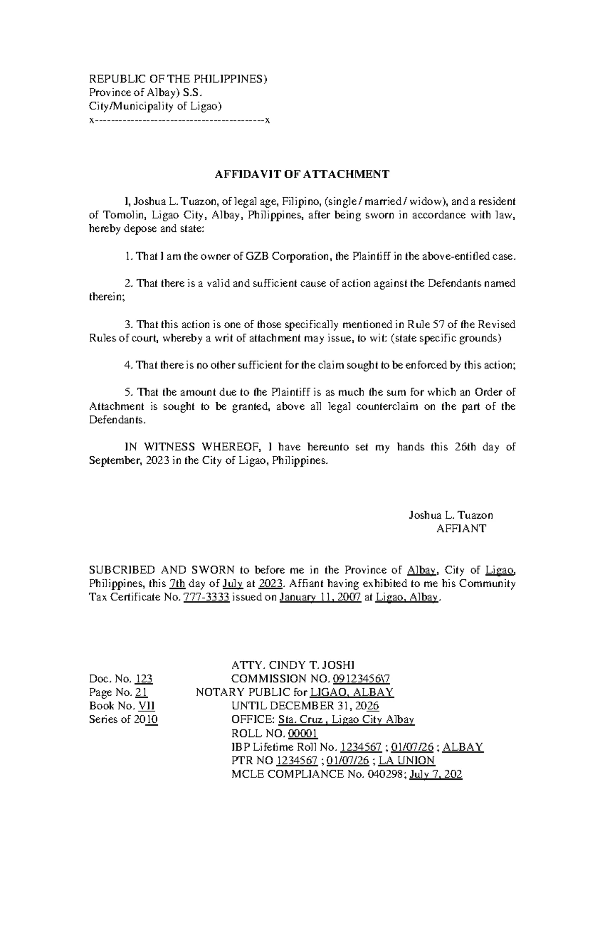 Replevin Complaint: ABC Rent-A-Car vs. John Doe (Civil Case No. 112098 ...