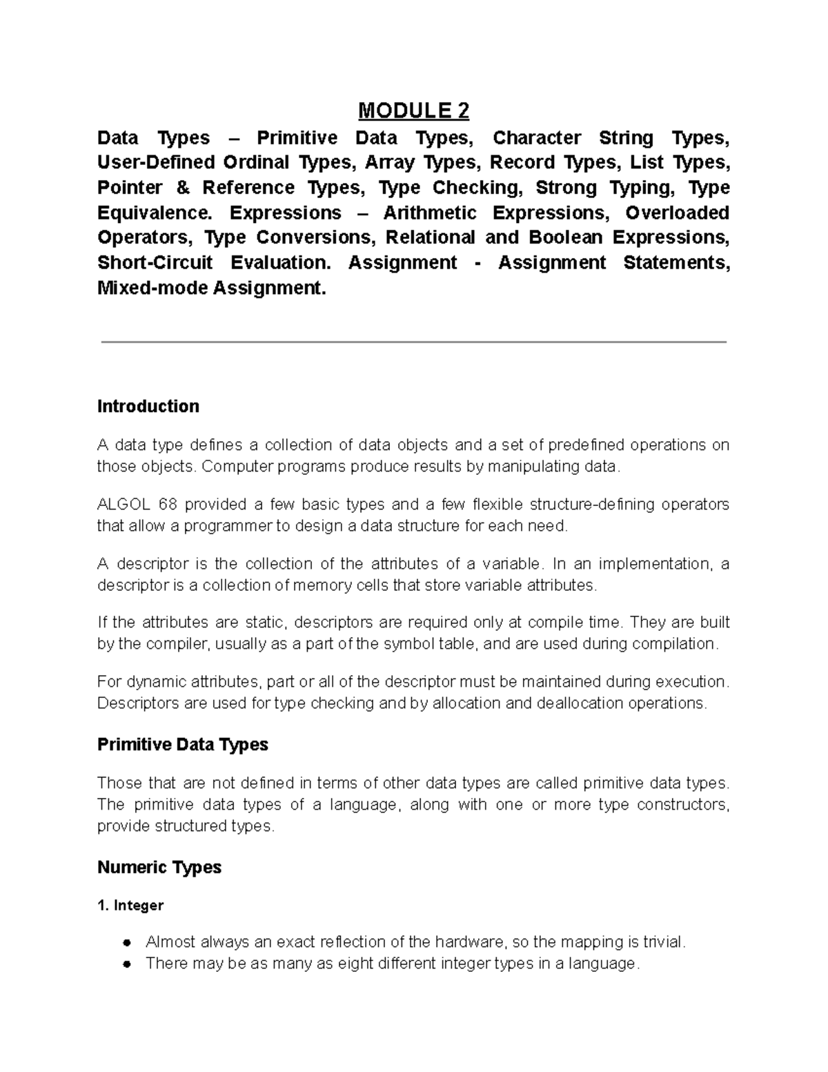 CST282 Module 2 - Data Types and Expressions Overview - Studocu