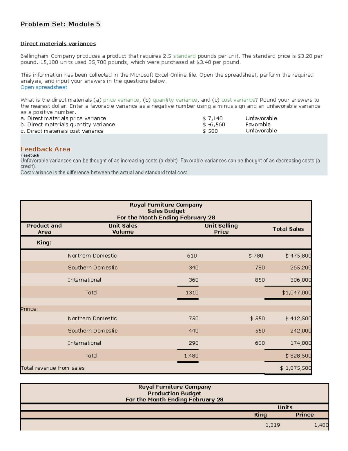 Problem Set - Module 5: Direct Materials and Labor Variance Analysis ...