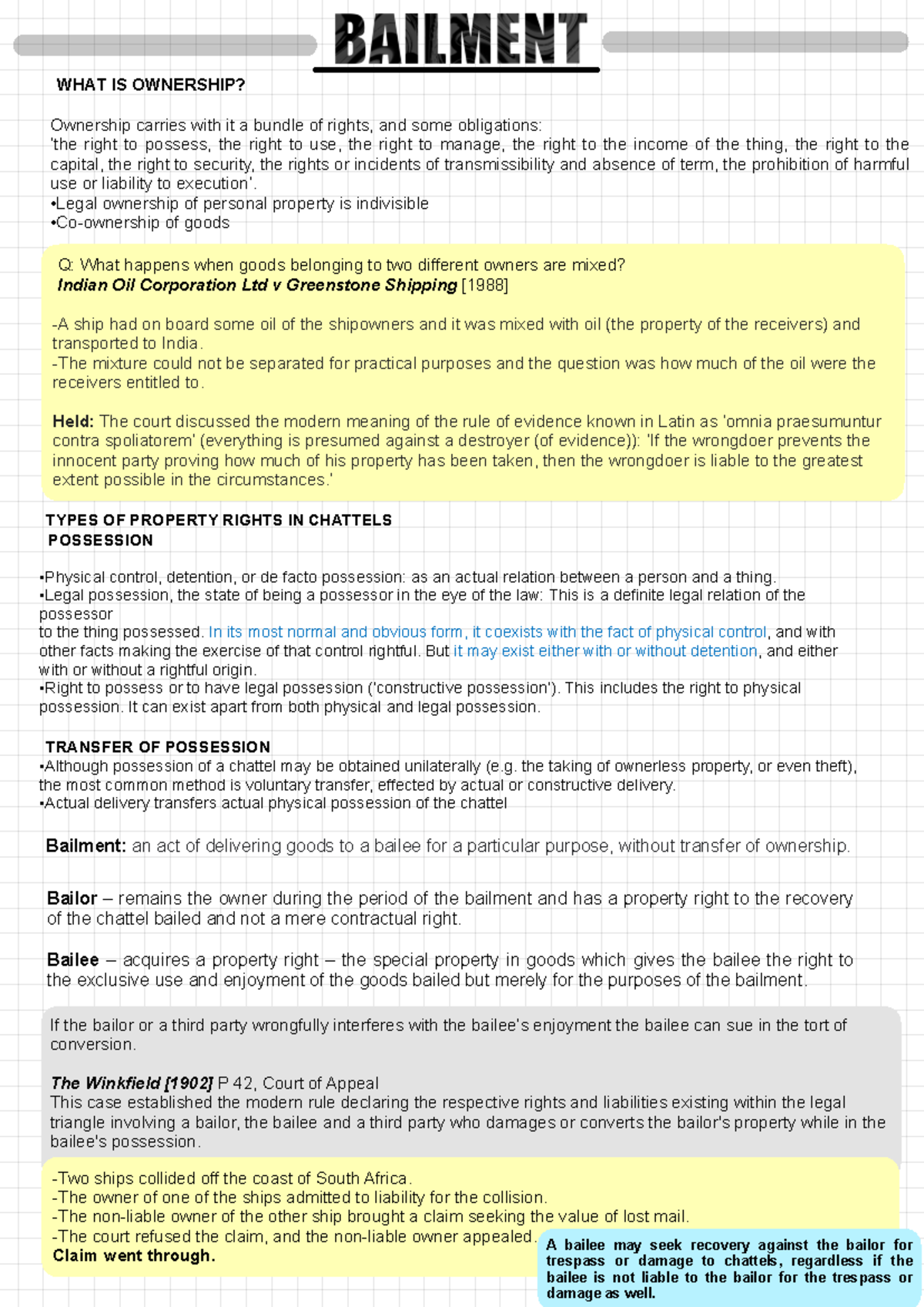 Commercial Law- bailment - WHAT IS OWNERSHIP? Ownership carries with it ...