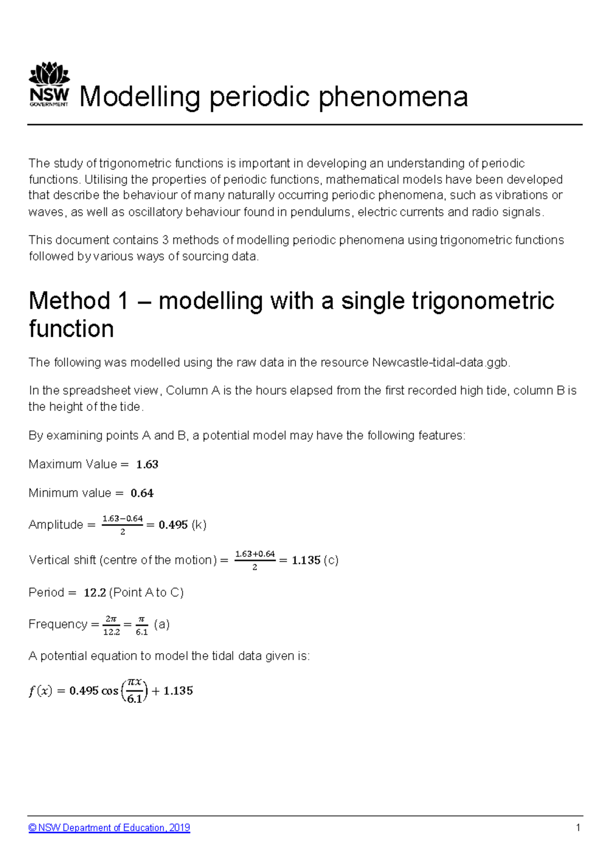 MA T3 Modelling of Periodic Phenomena Using Trigonometric Functions ...