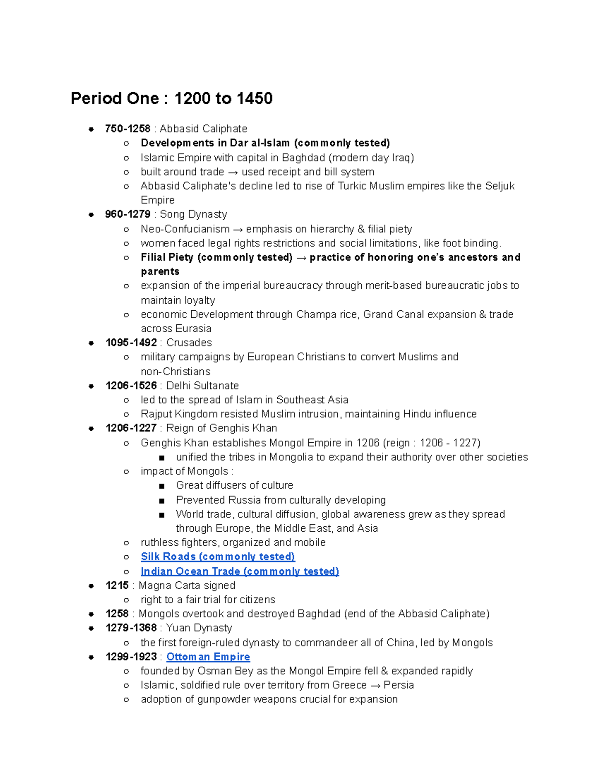 AP World History Timeline: Key Events from 1200 to Present - Studocu