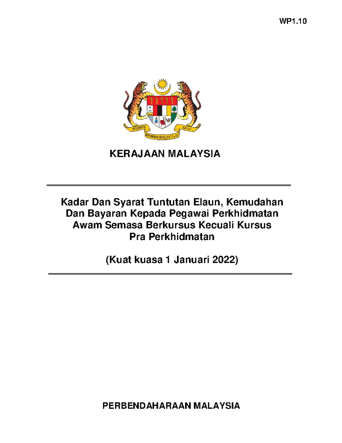 WP1.10 Kadar & Syarat Tuntutan Elaun Pegawai Semasa Berkursus - Studocu