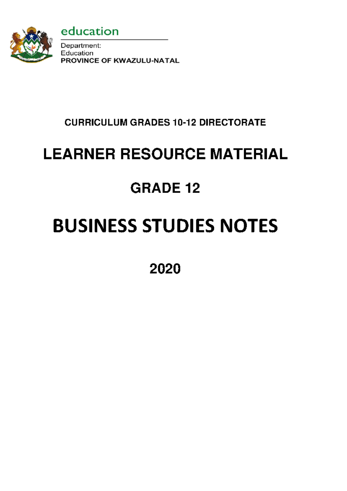 Grade 12 Business Studies Notes (2020) | Learner Resource Material ...