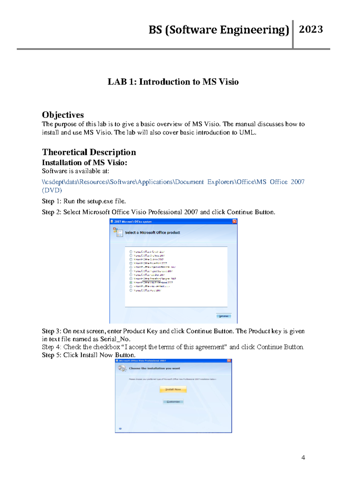 SDA LAB 1 - Introduction to MS Visio and Flowchart Creation Guide - Studocu