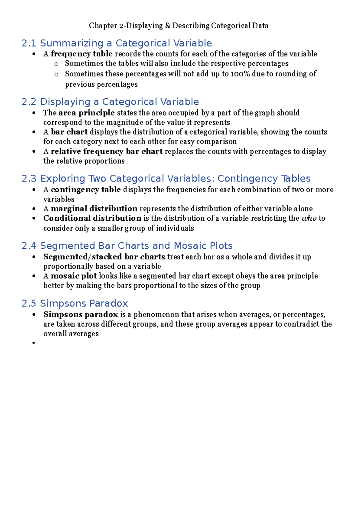 Chapter 2-Displaying & Describing Categorical Data - Studocu