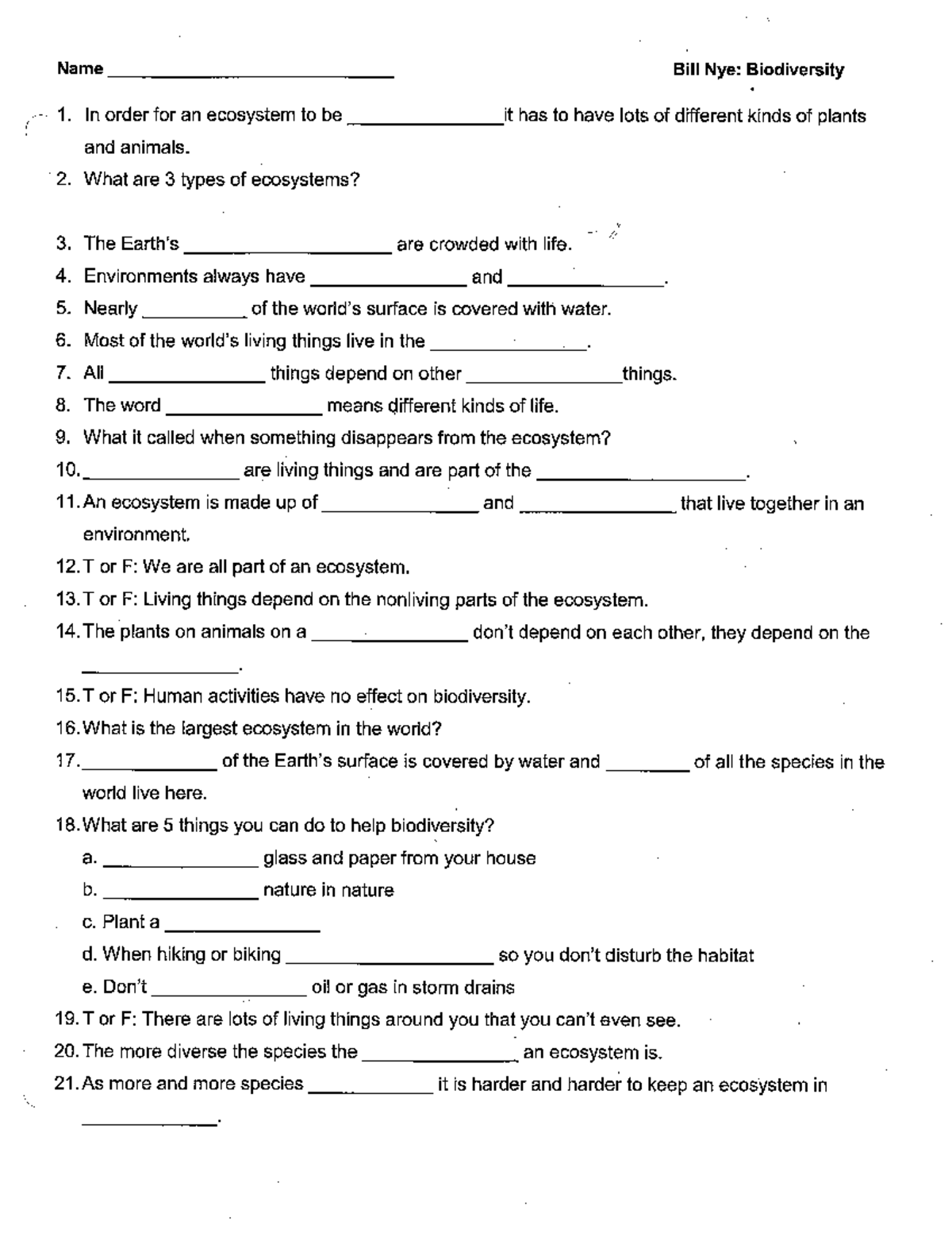 Bill Nye: Biodiversity Worksheet (ECO 101) - Studocu