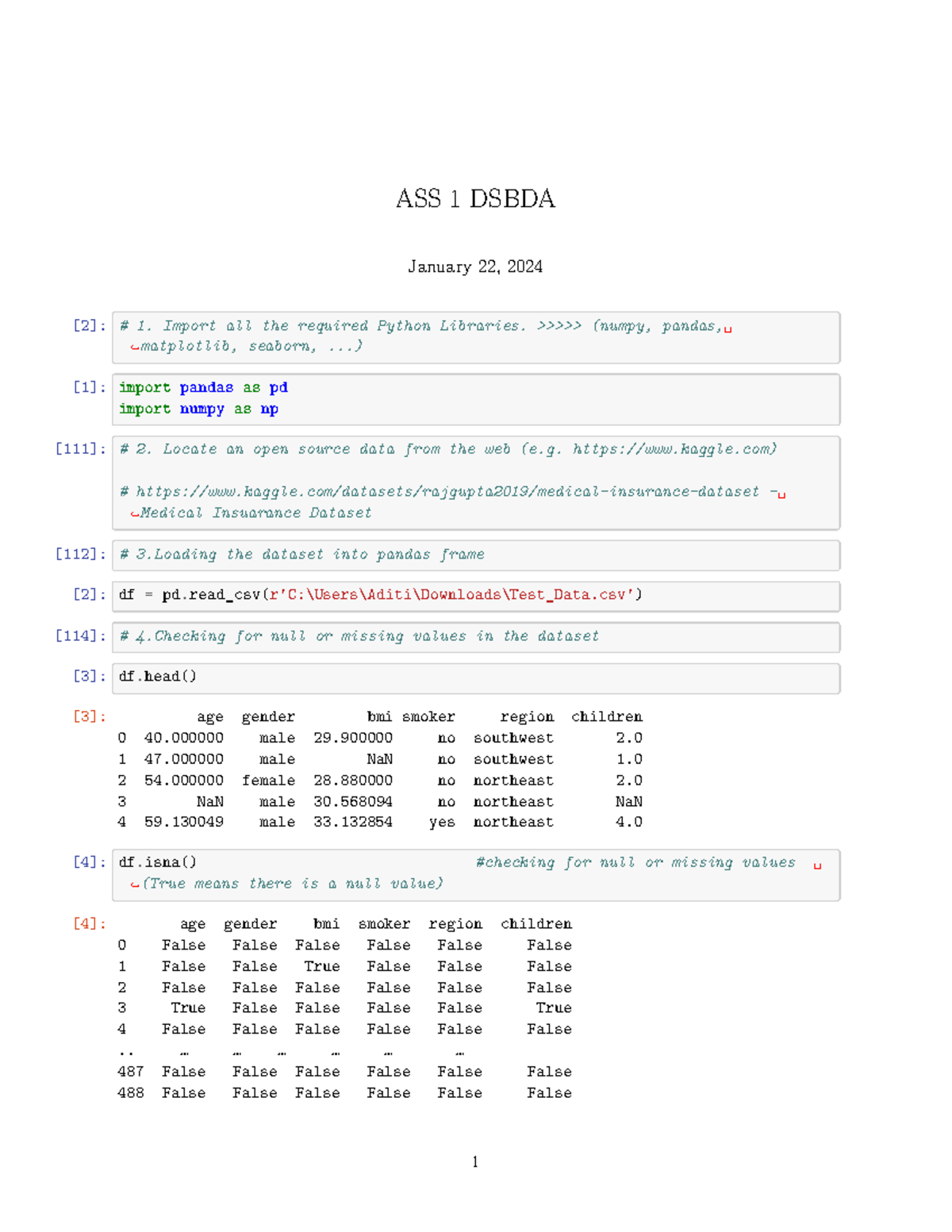 ASS 1 DSBDA: Data Cleaning and Preprocessing Techniques in Python - Studocu