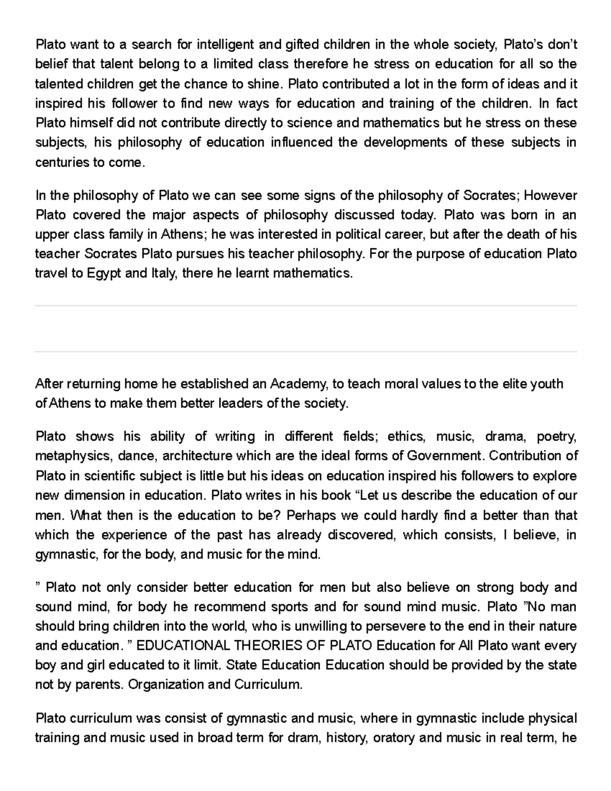 PLT 101: Educational Theories of Plato - An In-Depth Essay Analysis ...