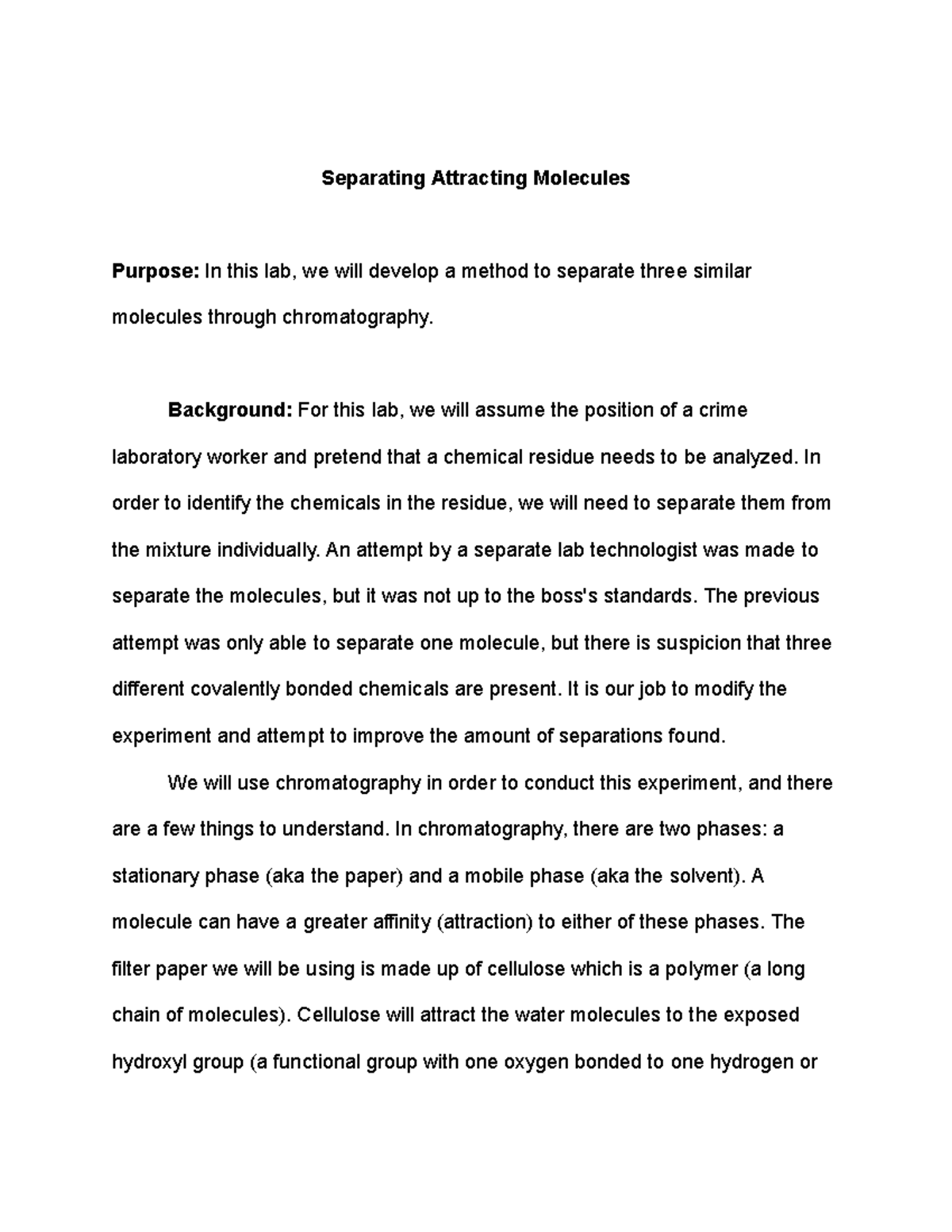 Sticky Question AP Chem Lab - Separating Attracting Molecules Purpose ...