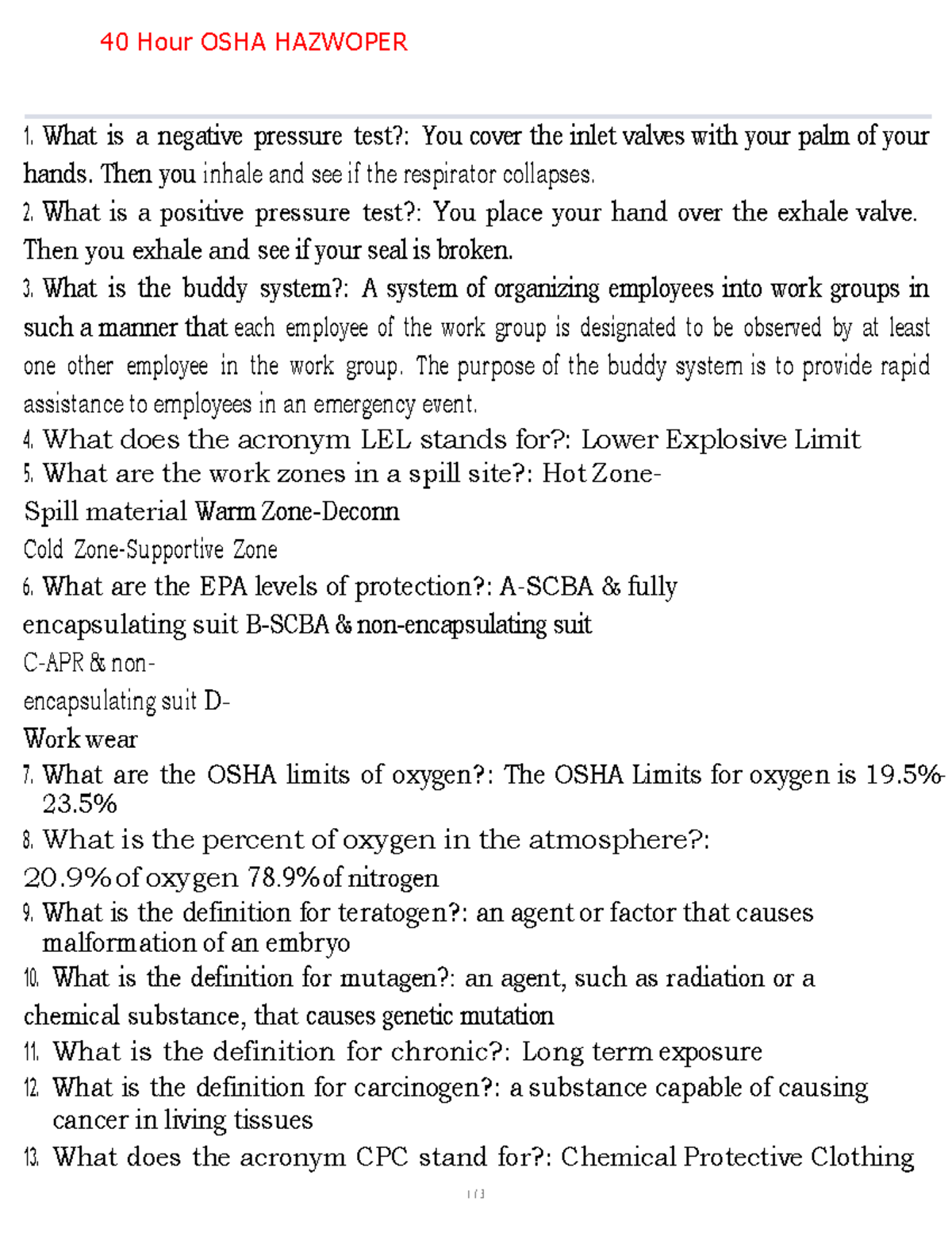40 Hour OSHA HAZWOPER Final Exam Review Notes - Studocu