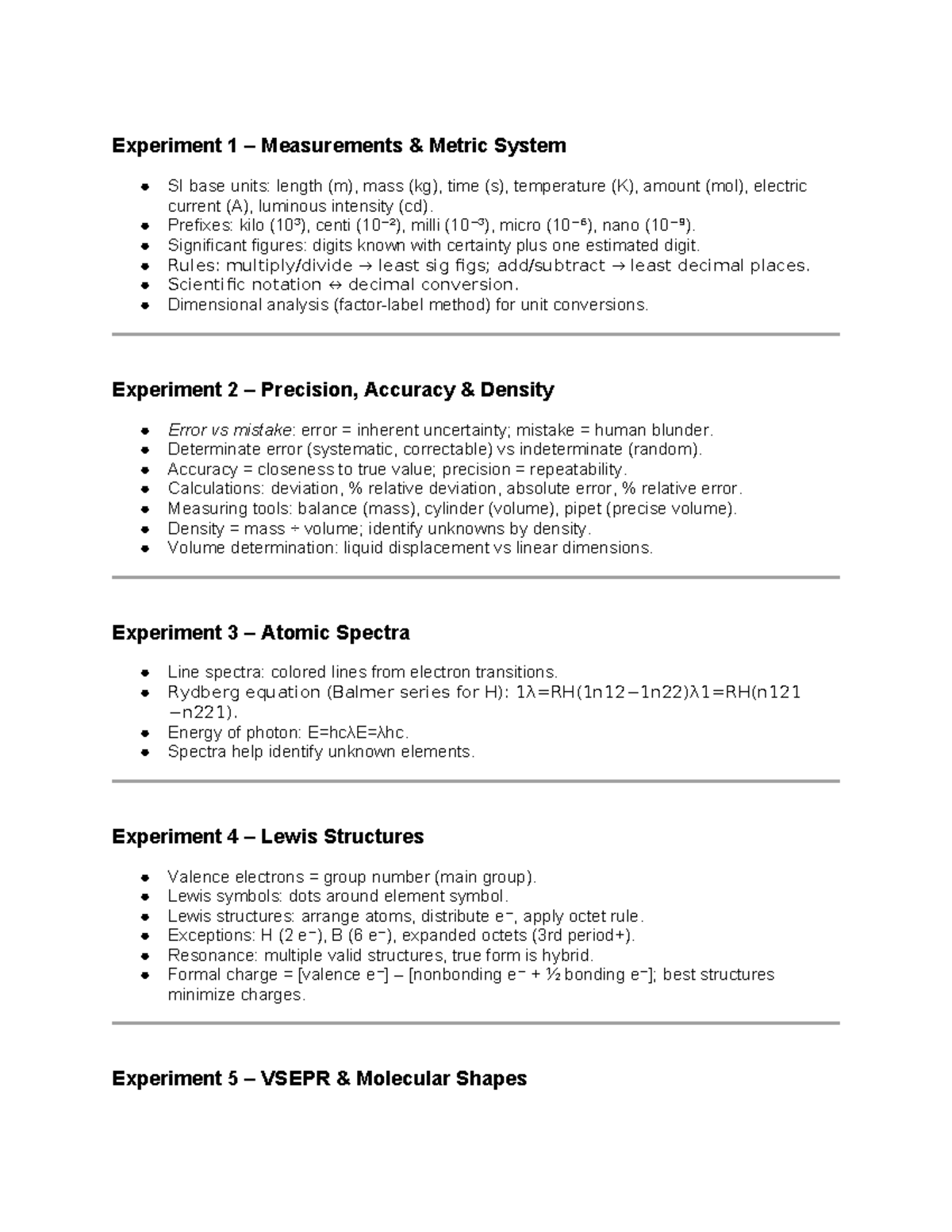 Chemistry Lab Experiments: Measurements & Atomic Spectra (CHEM 101 ...