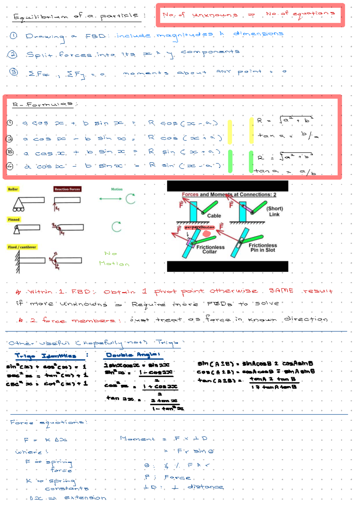 ME1103 Midterm Cheatsheet: Equilibrium, Forces, and FBDs - Studocu