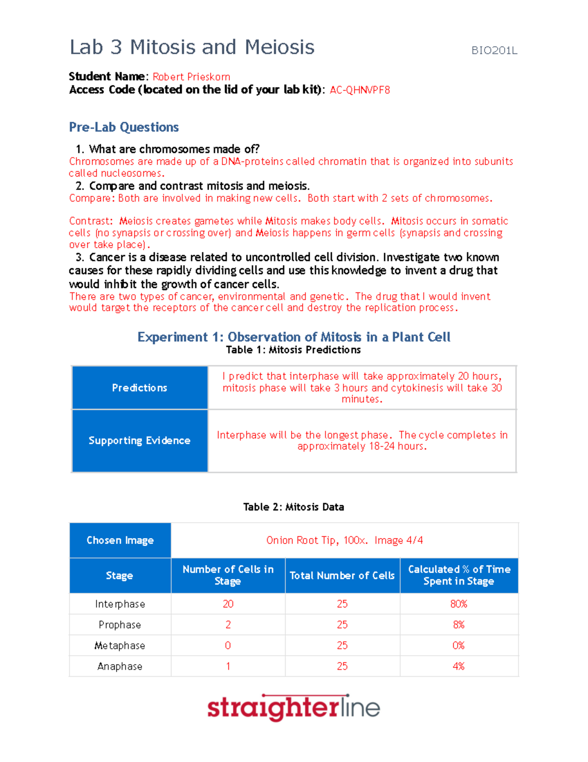 Lab 3 Mitosis and Meiosis - Compare and contrast mitosis and meiosis ...