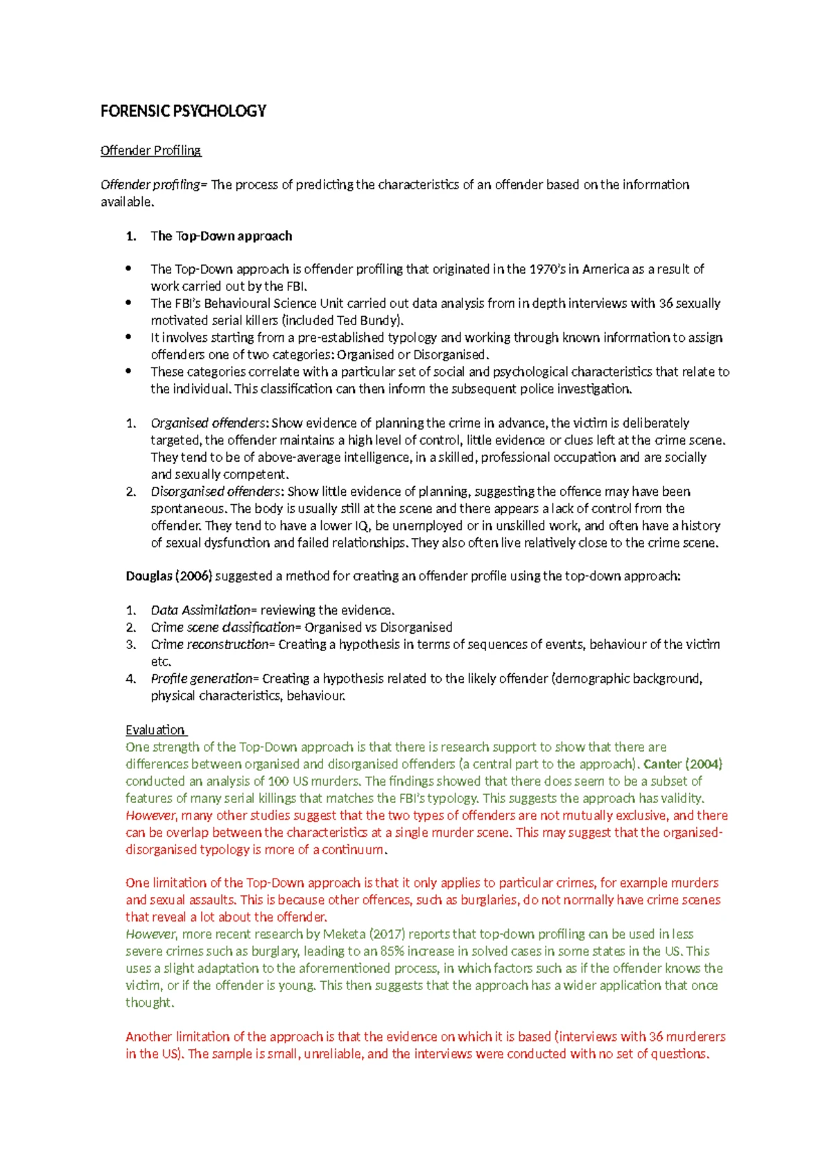 Unit 4 Learning aim a - Unit 4 : Criminal and Forensic Psychology ...