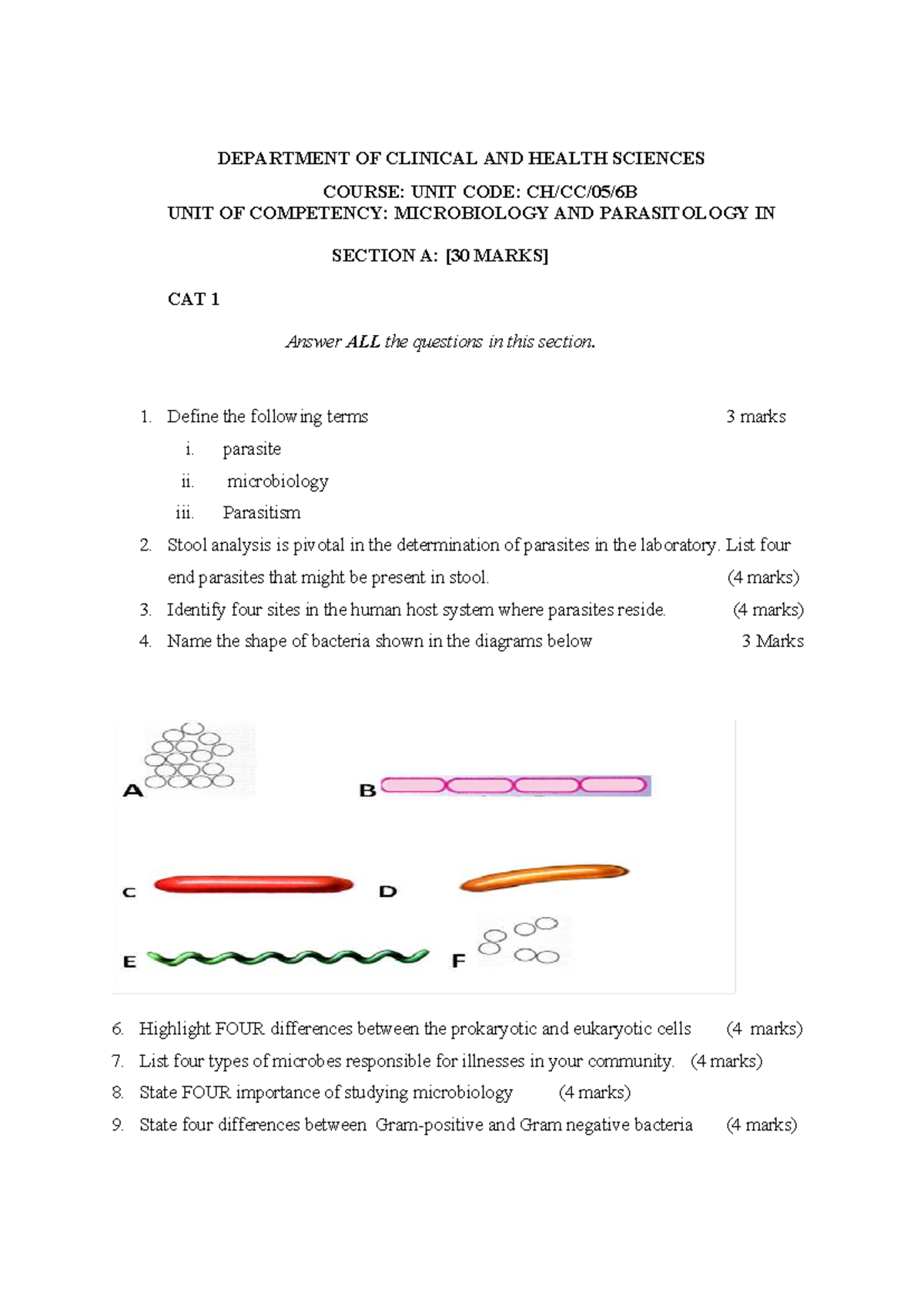 Microbiology and Parasitology CAT 1 - Practice Material - Studocu