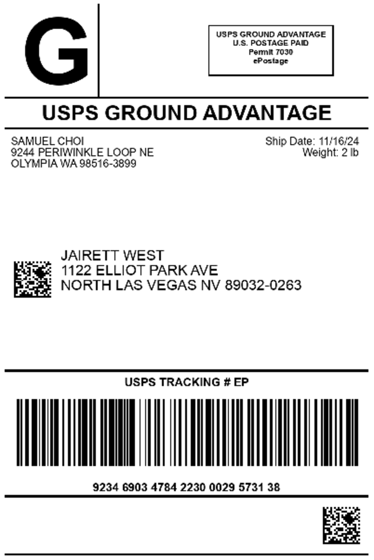 Shipping label practice material - USPS GROUND ADVANTAGE U. POSTAGE ...