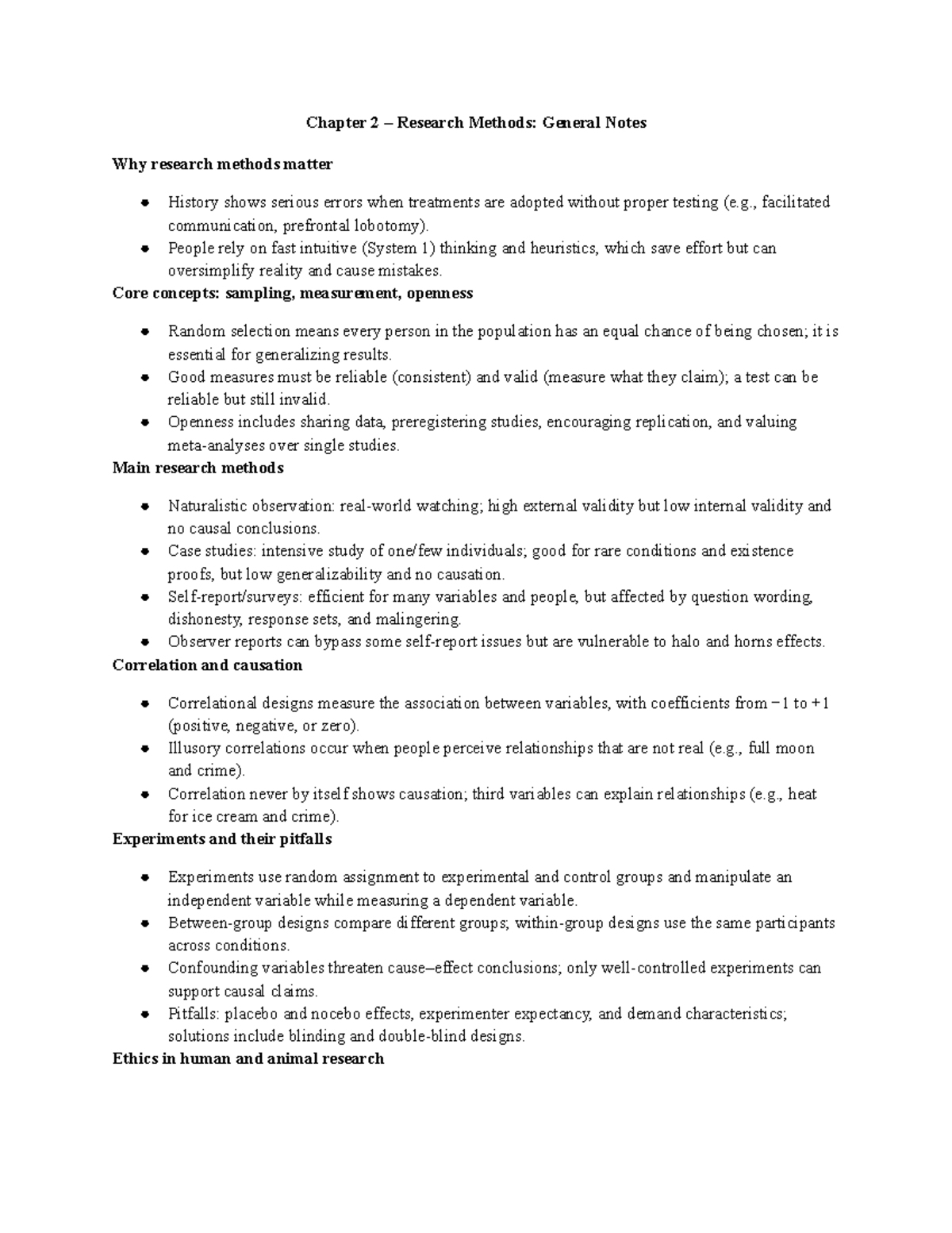 PSY 102 - Chapter 2: Importance of Research Methods in Psychology - Studocu