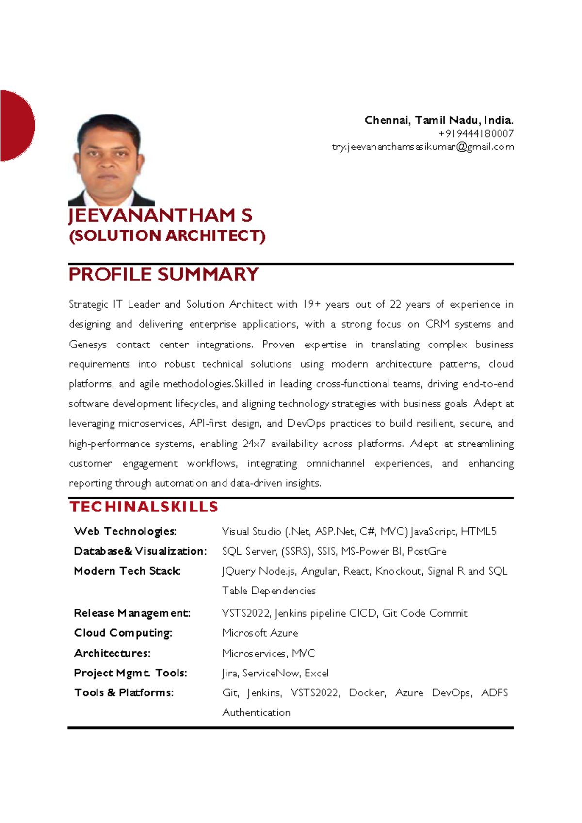 JEEVANANTHAM S: Solution Architect Profile Summary (Mar 2026) - Studocu