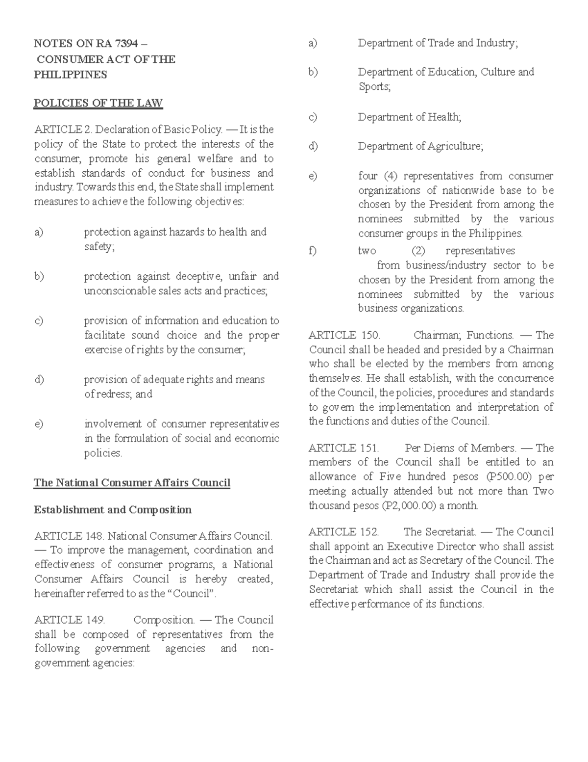 Consumer Act of the Philippines: Key Policies and Provisions (RA 7394 ...